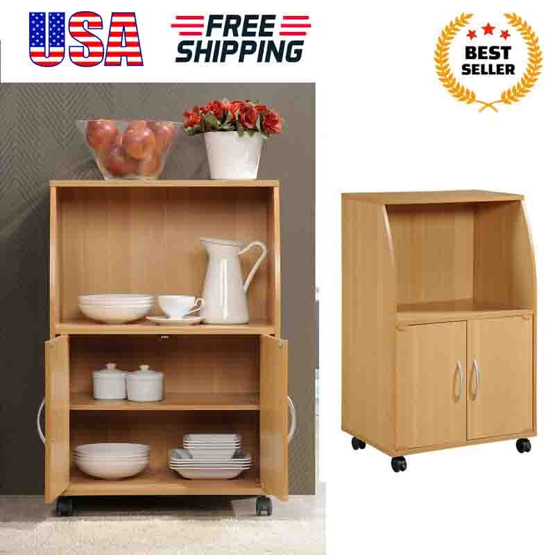 Wood Microwave Storage Cabinet Portable Kitchen Cart Pantry