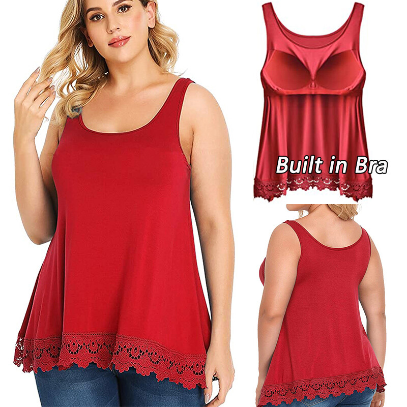 Women Camisole Built in Bra Flowy Tank Top Loose Fit Pleated Vest With Shelf Bra | eBay