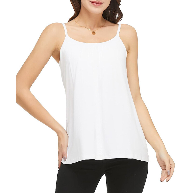 Women Cami Built in Bra Cup Casual Flowy Swing Pleated Tank Top Adjustable Strap | eBay