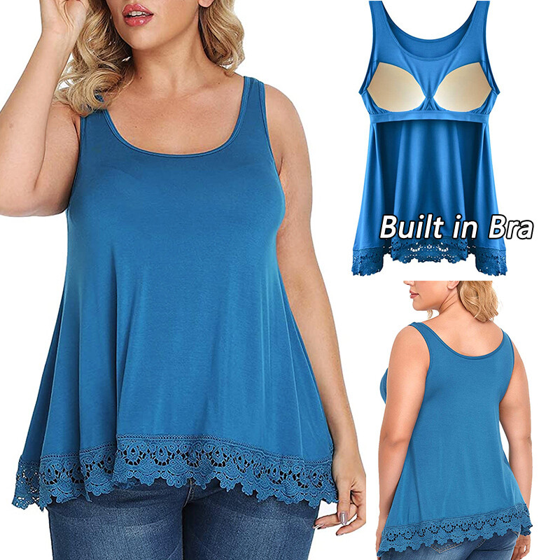 Women Camisole Built in Bra Flowy Tank Top Loose Fit Pleated Vest With Shelf Bra | eBay