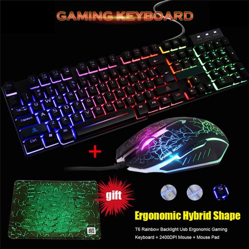 PC Laptop T6LED Rainbow Backlight Usb Ergonomic Gaming Keyboard and ...
