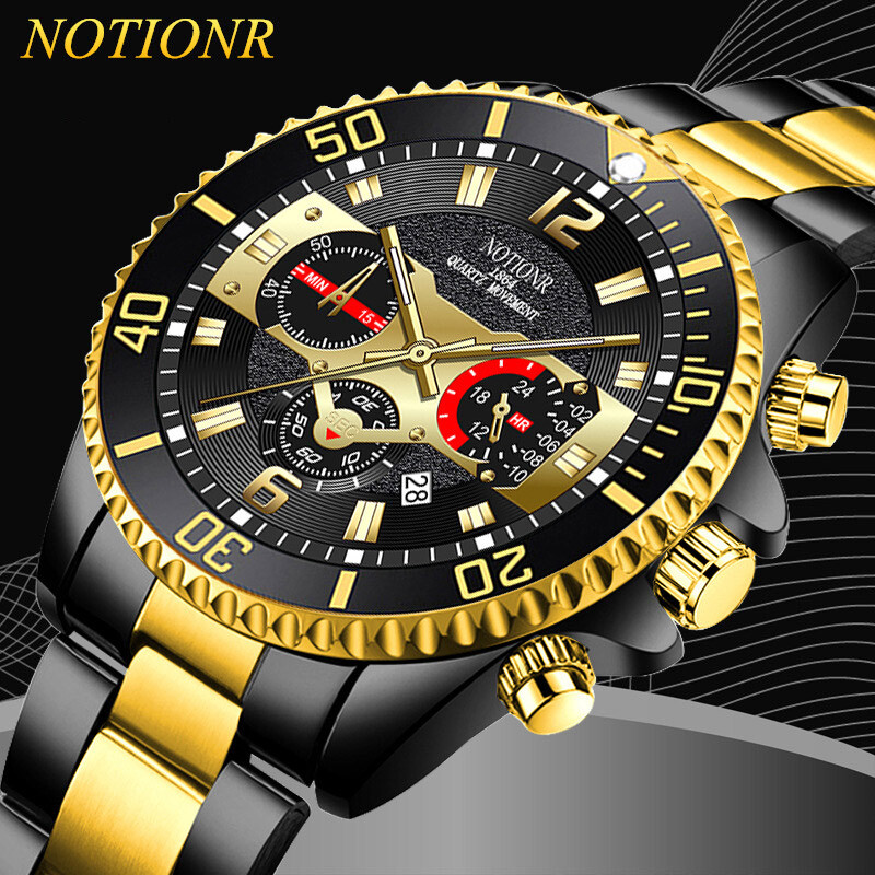 NOTIONR Classic Mens Steel Watches Luminous Waterproof Date Quartz ...