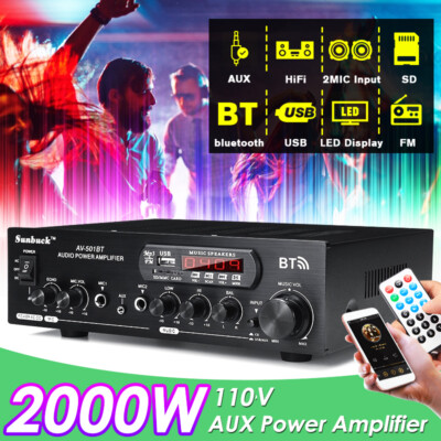 Power Amplifier Receiver | Sunbuck 2000w Hifi 2ch Bluetooth 5.0 Home Stereo