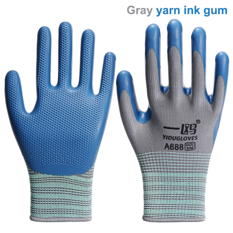 1Pair Latex Embossed Labor Protect Glove Elastic Construction Household ...