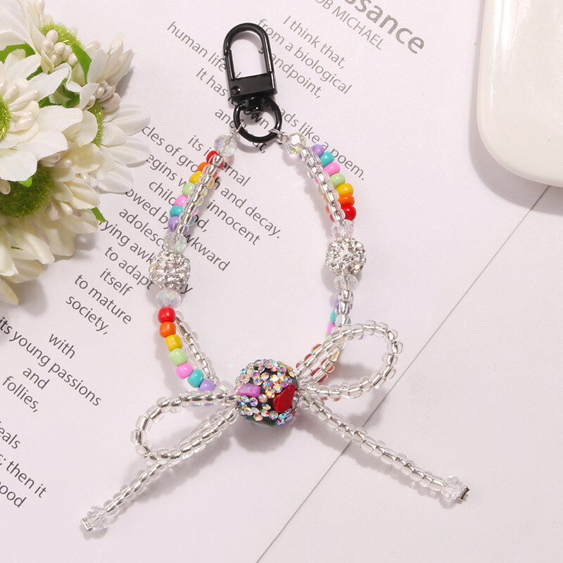 Colorful Diamond Ball Key Chain With Beaded Bow Cute Phone Chain ...