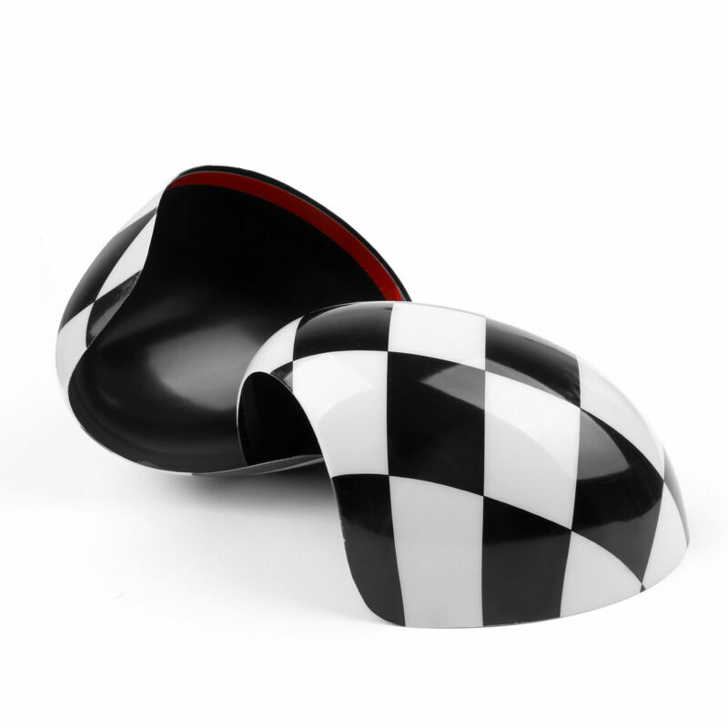 2x Checkered WING Mirror Covers Fit MINI Cooper R55 R56 R57 Power Fold ...