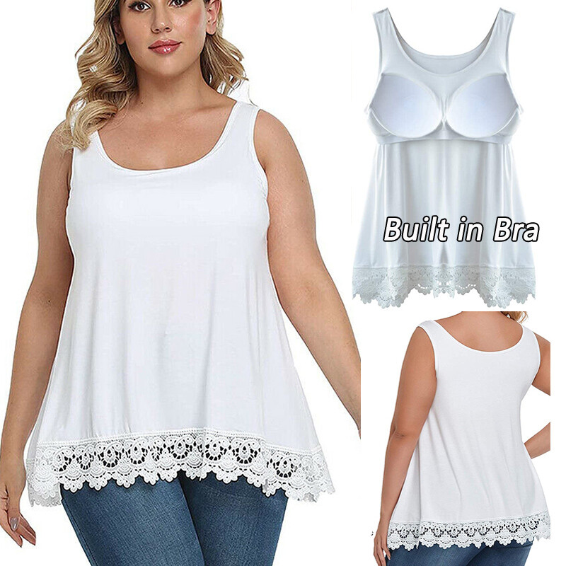 Womens with Built in Bra Flowy Shelf Bra Tank Tops Padded Adjustable ...