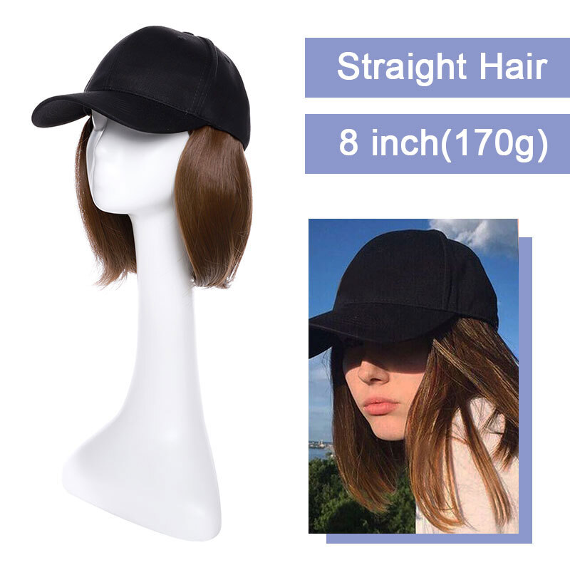 Cap with Hair Attached For Women Wig Hat with Hair Short Bob Style ...