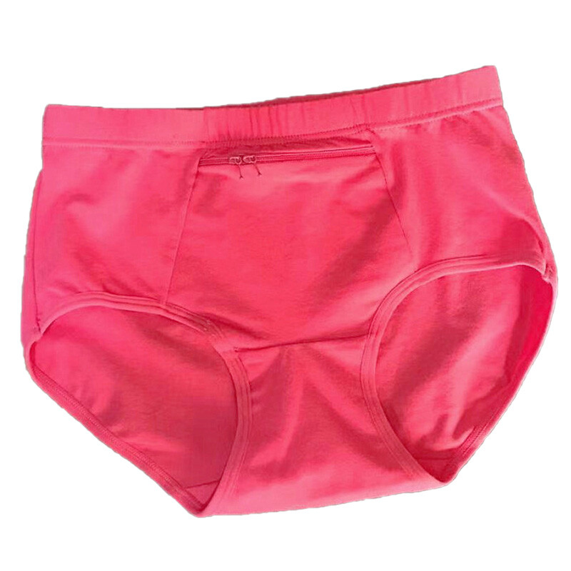 Women Cotton Briefs Panties With Zipper Pocket High Waist Underwear ...
