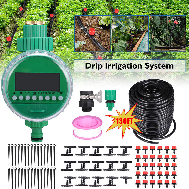 130ft 40m Drip Irrigation System Plant Timer Self