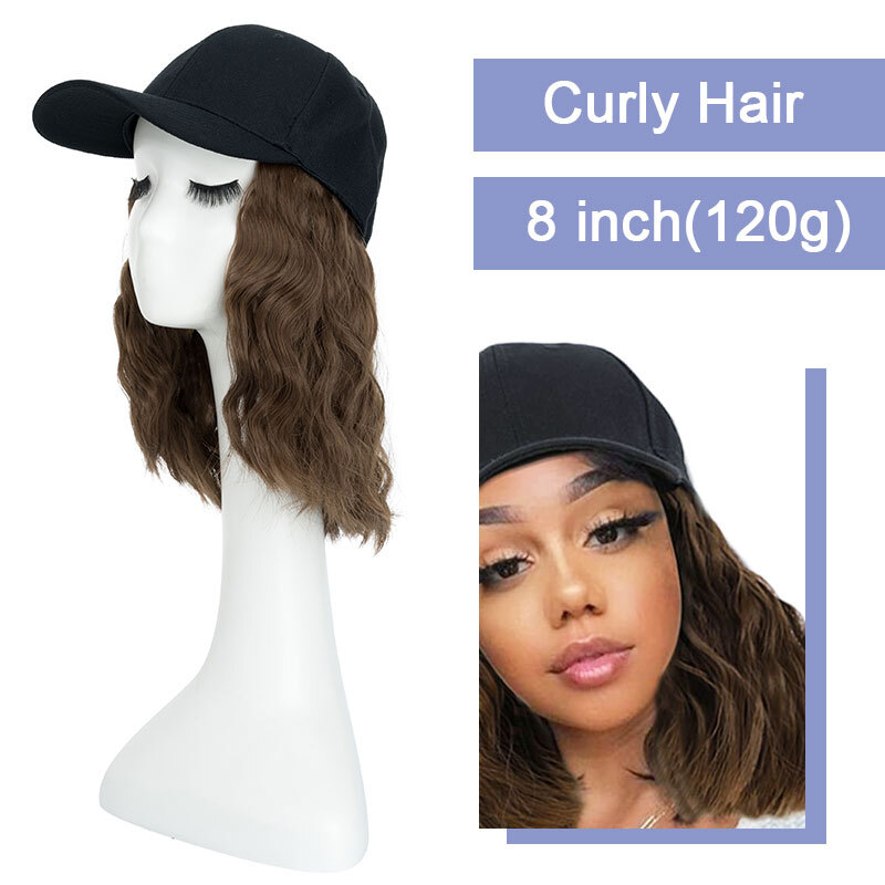 Cap with Hair Attached For Women Wig Hat with Hair Short Bob Style ...