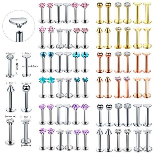 12 PCS CZ Lip Studs Labret Rings Earrings Monroe Stud Body Piercing ...