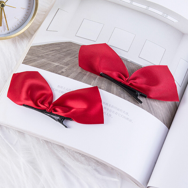 2 Pcs Sweet Bow Satin Surface Hair Clips Kawii Barrettes Bow Hair ...