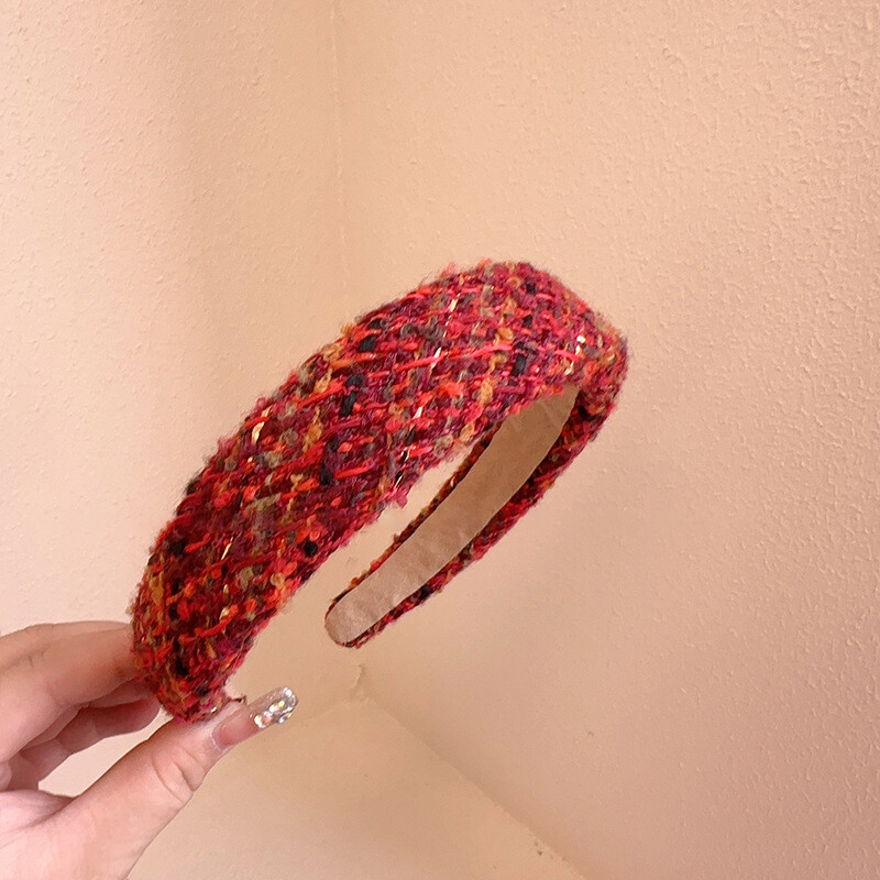 French Red Velvet Headband Women Girls Christmas Twist Plaid Tweed ...
