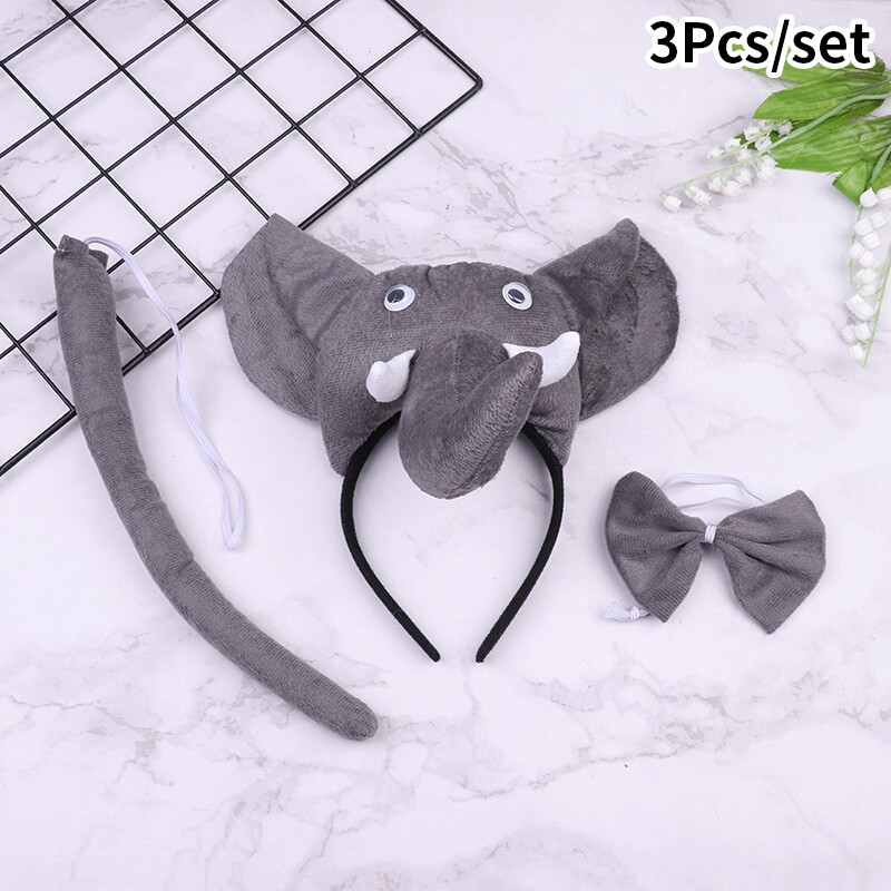 Kids Children Elephant Ears Headband Animal Tie Tail Gift Party Cosplay ...
