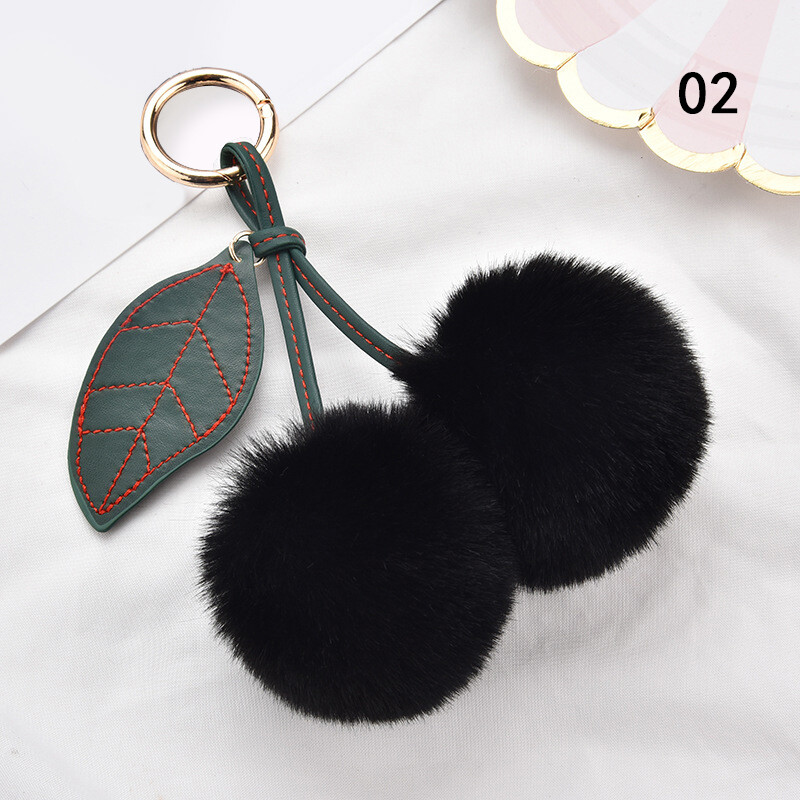 Fluffy Faux Fur Balls Pom Pom Key Chain Cherry Keyring Charm Bag ...