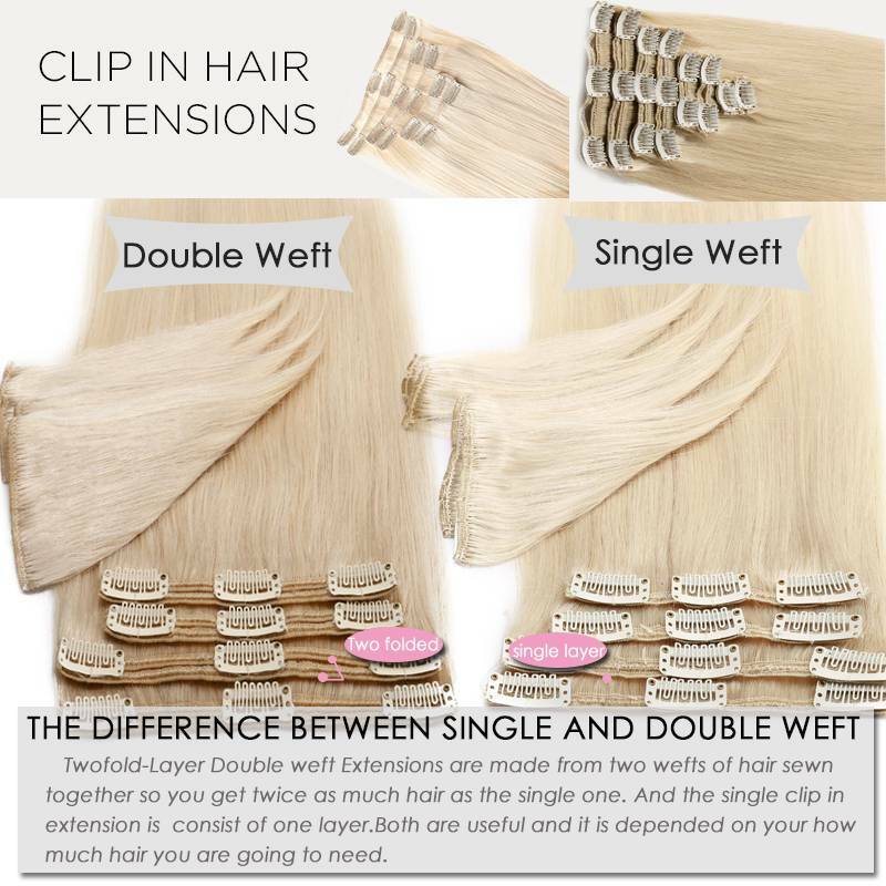 200g Double Weft Clip In 100% Remy Human Hair Extensions Thick Full ...