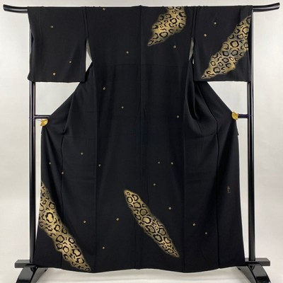 Japanese Silk Kimono M 161cm Black Leopard print Lined With Japanese Silk Kimono M 161cm Black Leopard print Lined With