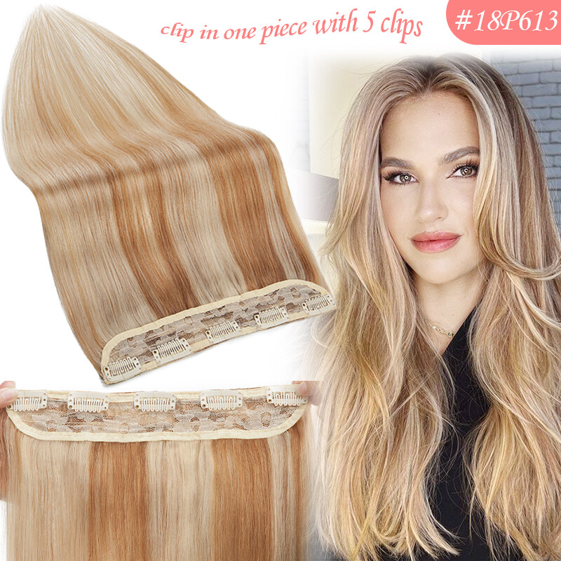 Wavy One Piece Clip in 100% Remy Human Hair Extensions Half Full Head ...