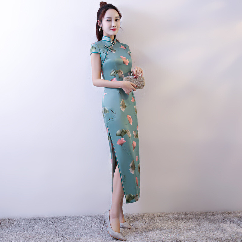 ️ Womens Stand Collar Floral Cheongsam Side Slit Dress Retro Chinese ...