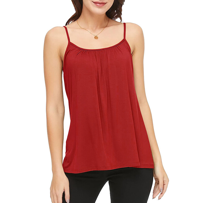 Women Cami Built in Bra Cup Casual Flowy Swing Pleated Tank Top Adjustable Strap | eBay
