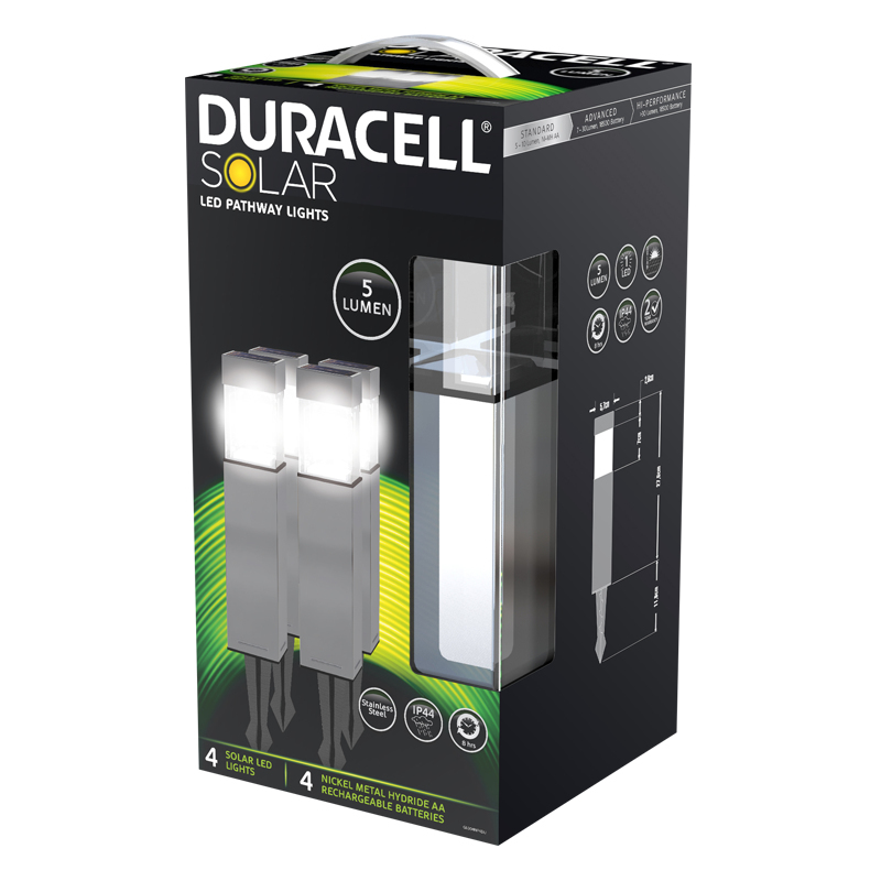 2x Duracell Solar-gartenleuchte 4er-set Edelstahl und Glas online ...