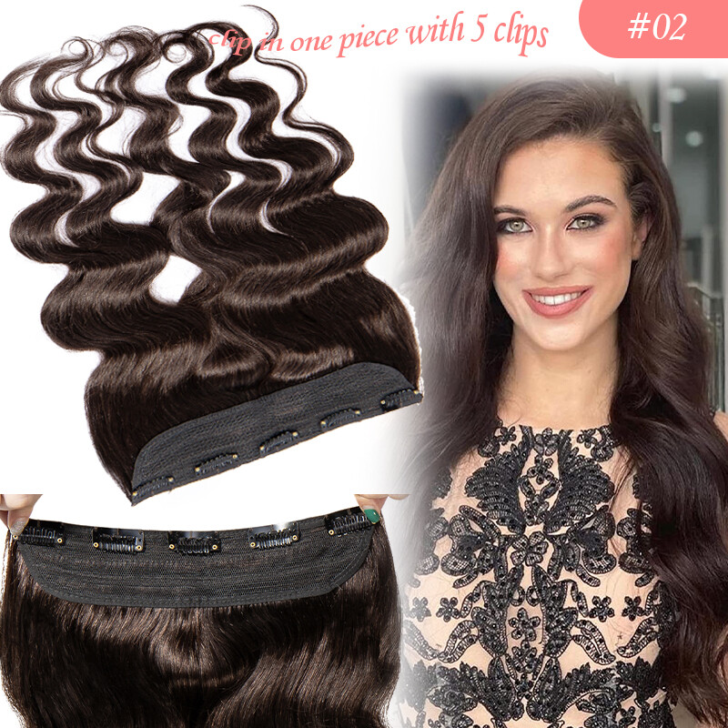 Wavy One Piece Clip in 100% Remy Human Hair Extensions Half Full Head ...