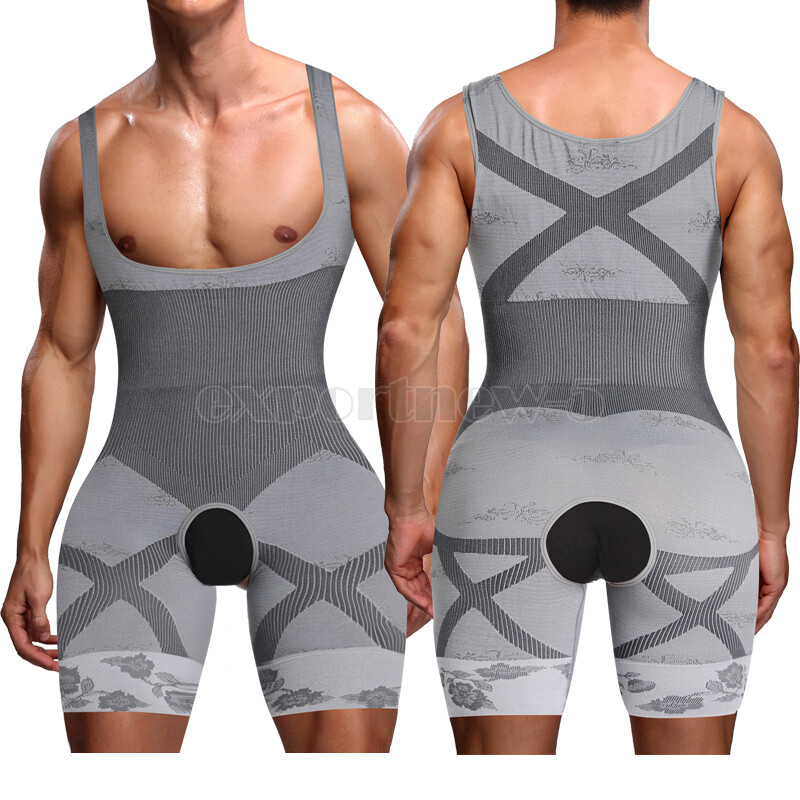 Mens Full Body Shaper Compression Slimming Suit Shapewear Waist Trainer ...