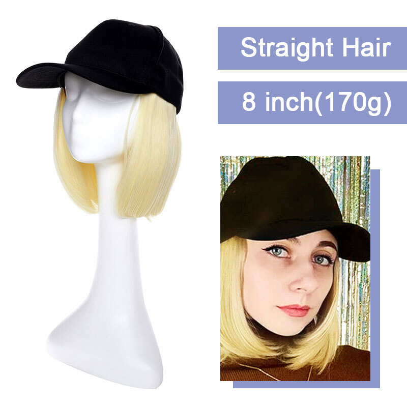 Cap with Hair Attached For Women Wig Hat with Hair Short Bob Style ...