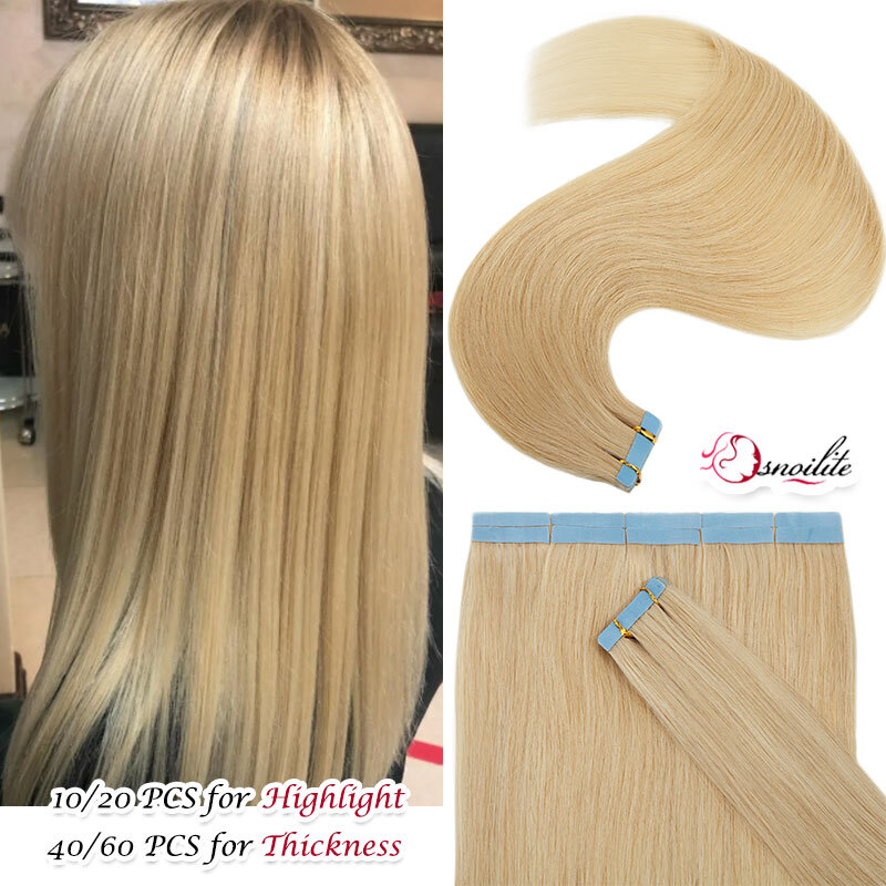 Champagne Blond Russian Tape In Human Hair Extensions Real Remy Skin ...