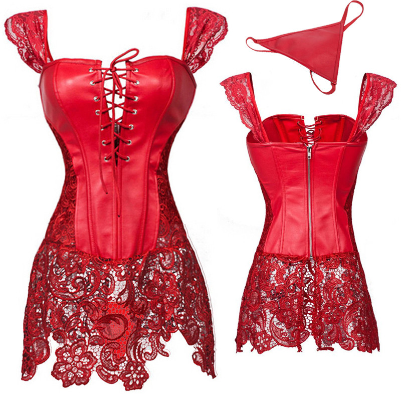 Women Sexy Red&Black Lace Top Shaper Basque CORSET Suspender LINGERIE ...