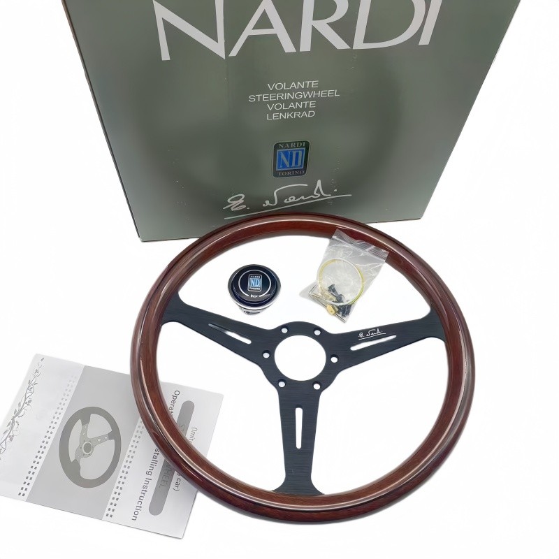 NARDI ND Classic 360mm Steering Wheel Mahogany Wood with Black Spokes ...