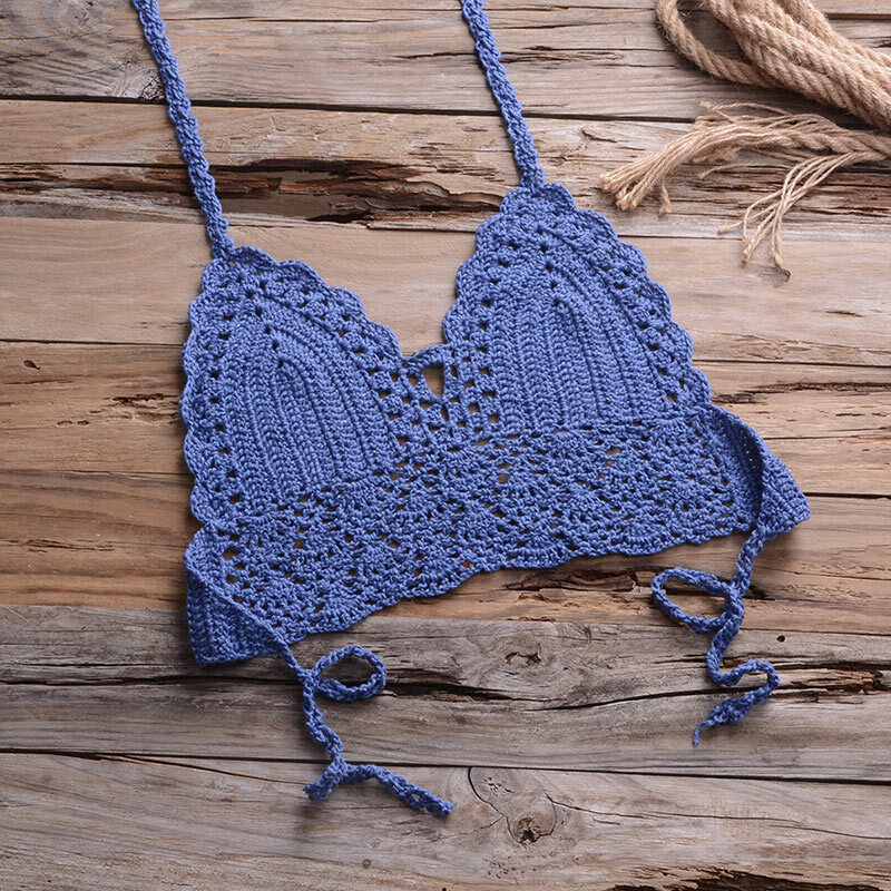 Women Bikini Crop Top Crochet Boho Bralette Halter Cami Knitted Bra ...