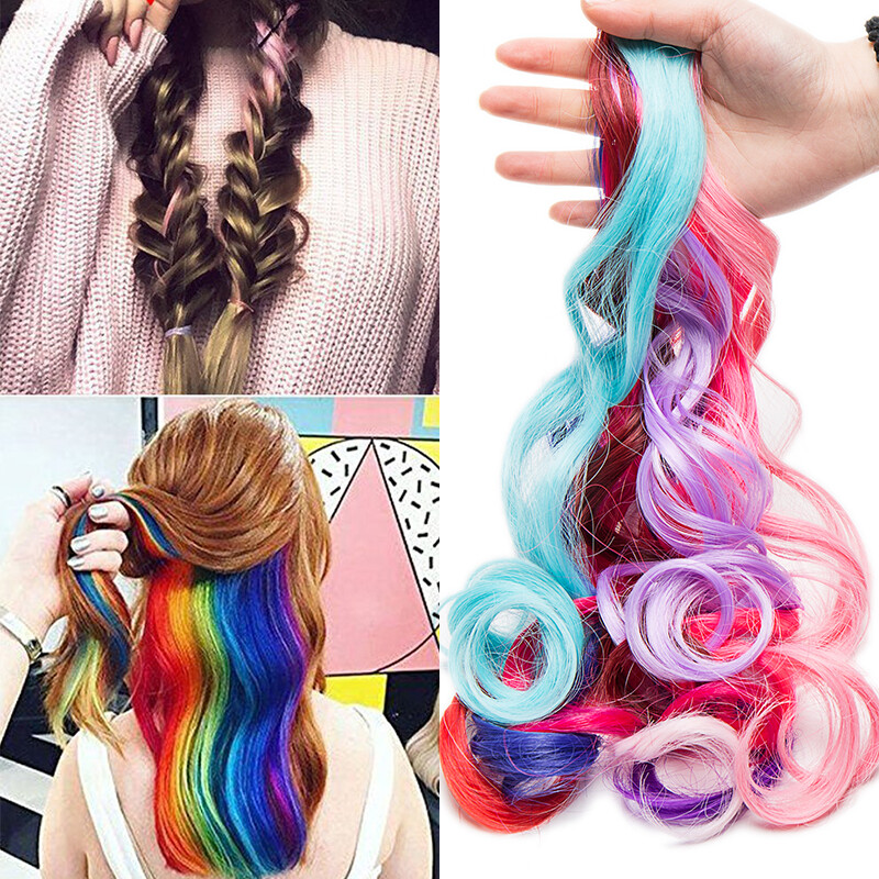 Multi Color Coloured Clip in Hair Extensions Hairpeices Straight Curly ...