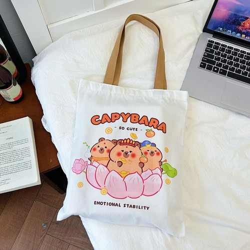 Cute Kapibala Canvas Bag Capybara Large Capacity Shopping Bag Shoulder ...