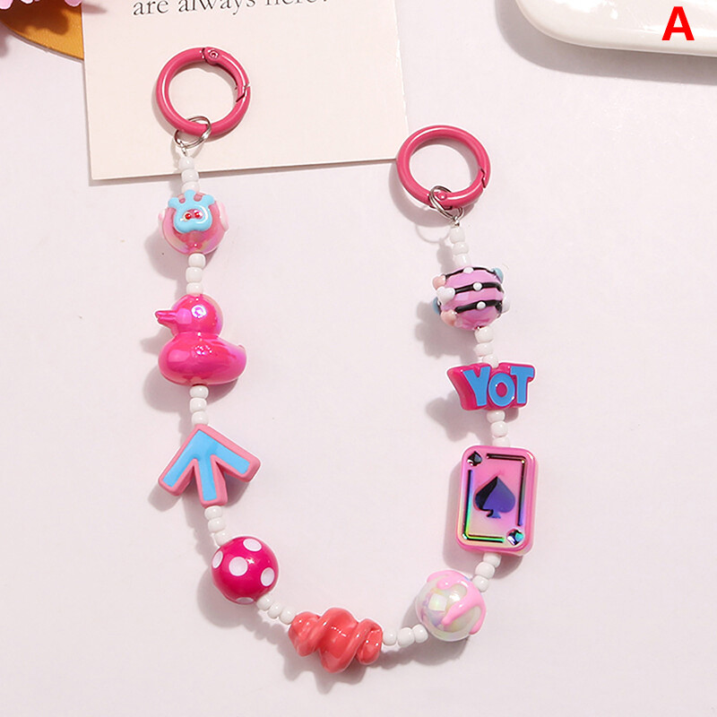 Cute Duck Hand-Painted Bead Chain Keychain Pendant Earphone Case Bag ...