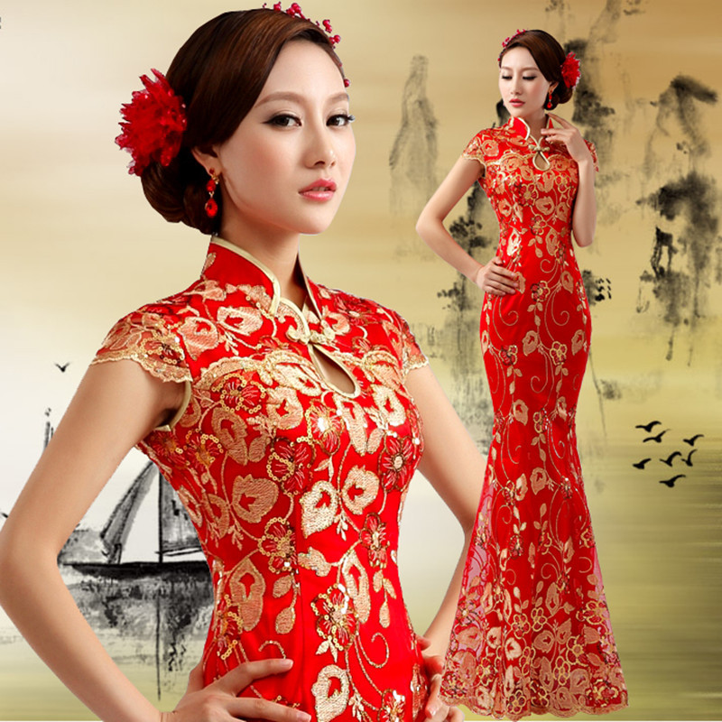 Chinese Cheongsam Evening Prom Party Wedding Mermaid Dress Ball Gown ...