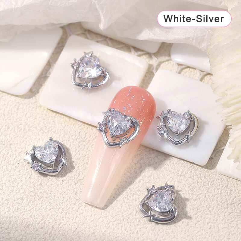 10PCS Love Heart Nail Art Charm Luxury Diamond Hallow Heart Manicure ...