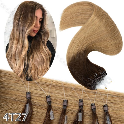 THICK Micro Bead Loop Hair Extensions Human Hair Balayage Brown Micro ...