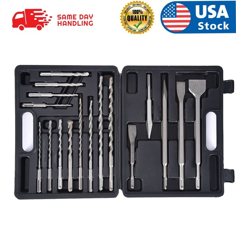 New 17pc Rotary Hammer Drill SDS+ Plus Bit Bits Chisel Set Concrete ...