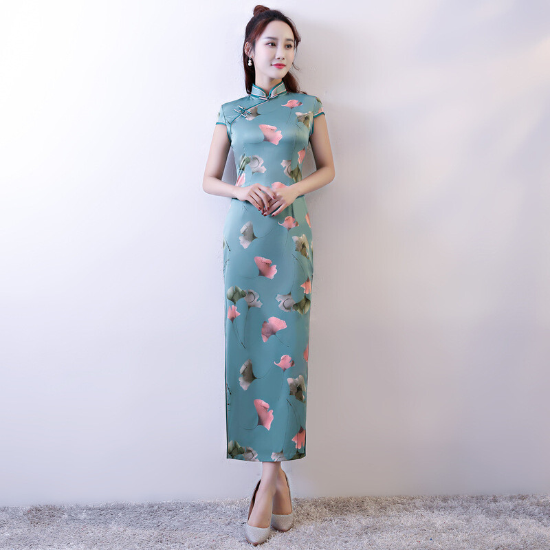 ️ Womens Stand Collar Floral Cheongsam Side Slit Dress Retro Chinese ...