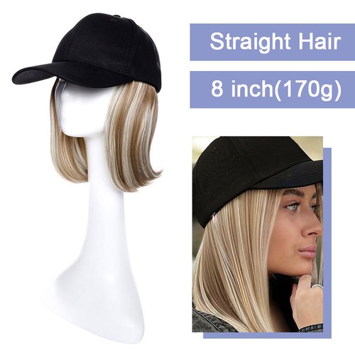 One Piece Baseball Hat with Synthetic Hair Wigs Straight Bob Baseball ...