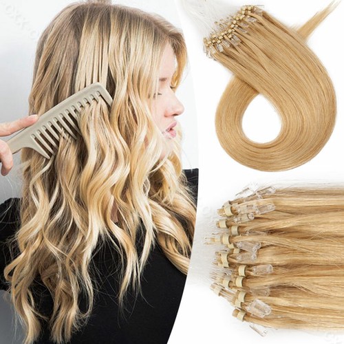 THICK Micro Bead Loop Hair Extensions Human Hair Balayage Brown Micro ...