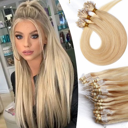 THICK Micro Bead Loop Hair Extensions Human Hair Balayage Brown Micro ...