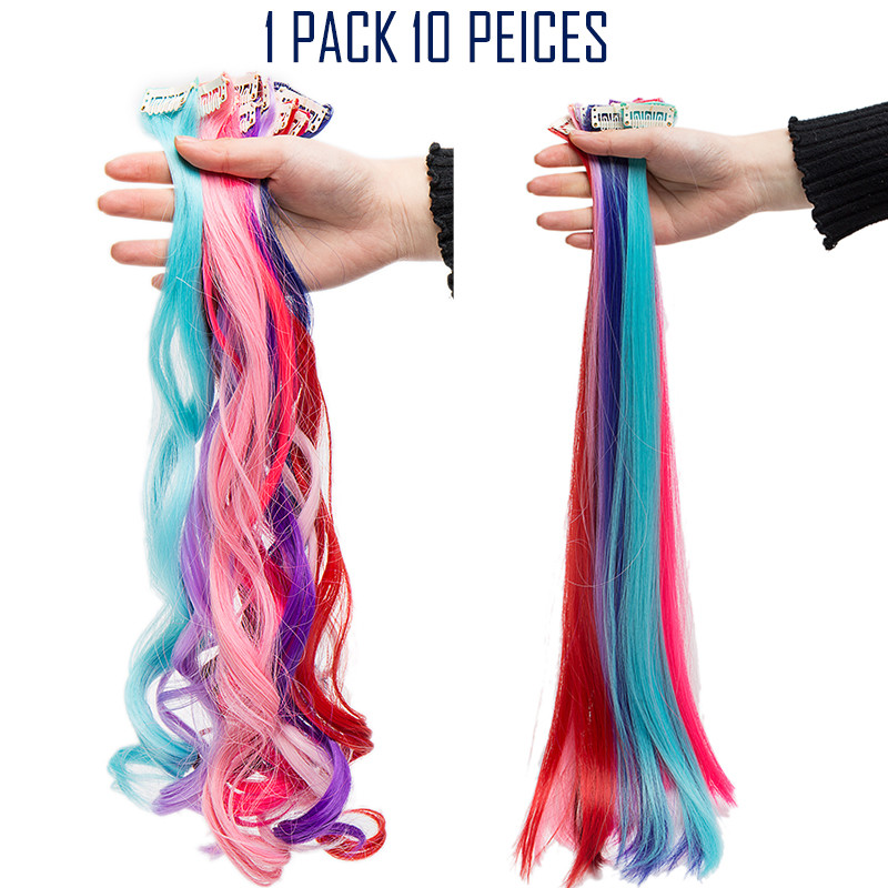 AU 22" coloured Clip in hair extensions multi color highlight 10 peices ...