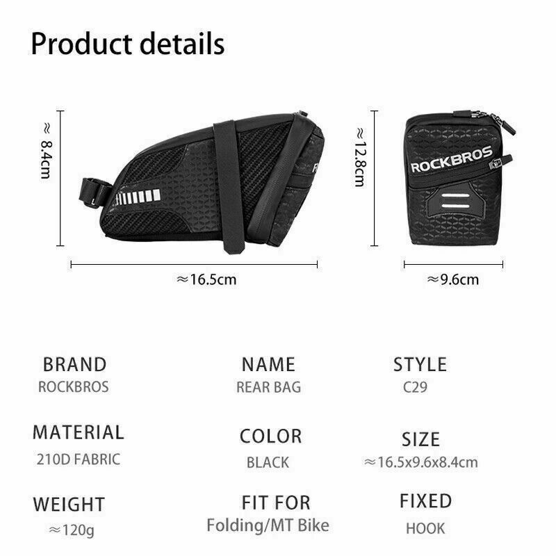 ROCKBROS Bike Saddle Bag 1.5L Bike Seat Bag Cycling Wedge Pack Under S ...