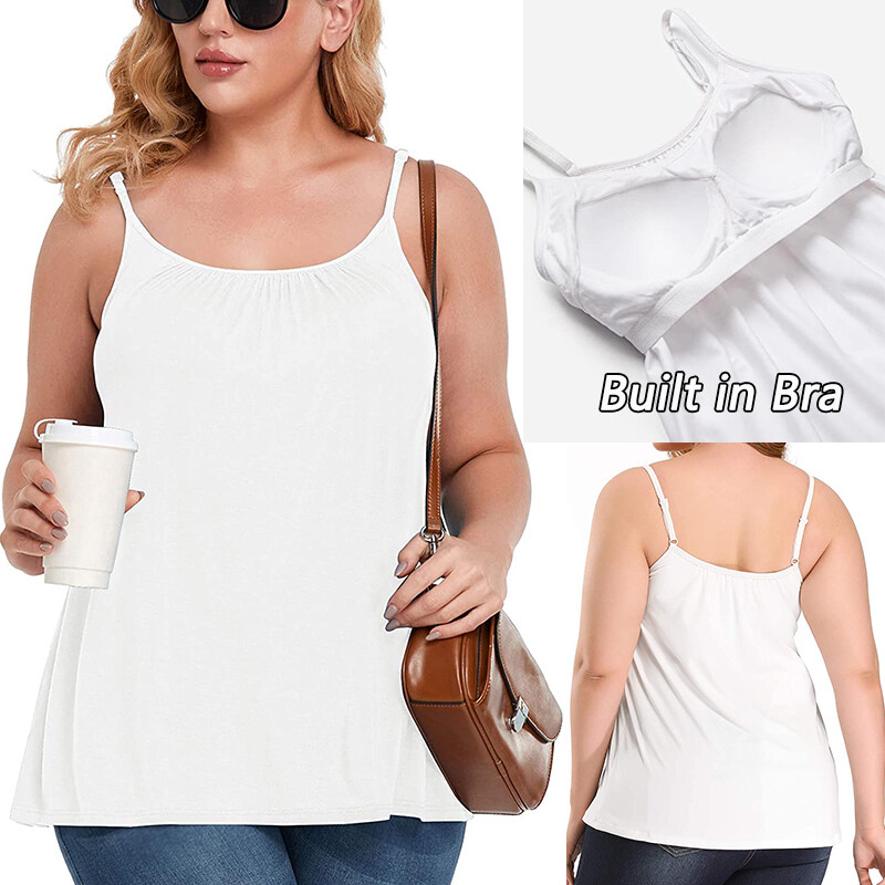 Womens with Built in Bra Flowy Shelf Bra Tank Tops Padded Adjustable Strap Cami | eBay