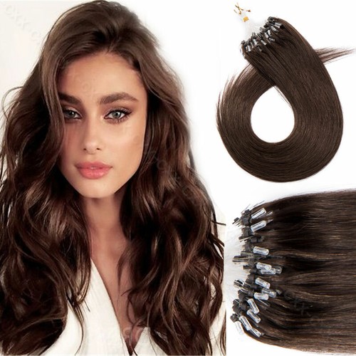 THICK Micro Bead Loop Hair Extensions Human Hair Balayage Brown Micro ...