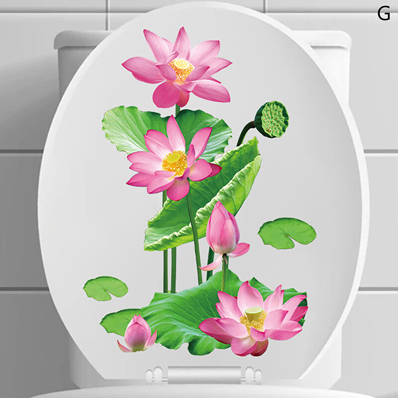 WC Stickers Toilet Floral Wall Sticker For Bathroom Toilet Lid Sticker ...