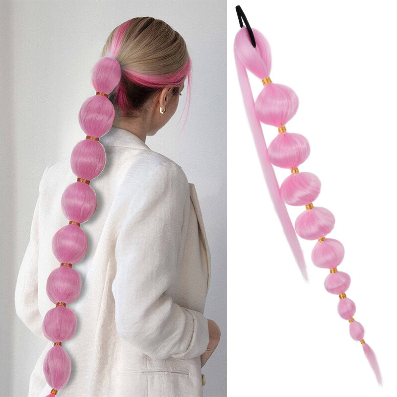 34" Ponytail Wrap/Tie In Bubble Braid Pony Tail Hair Extension Natural ...